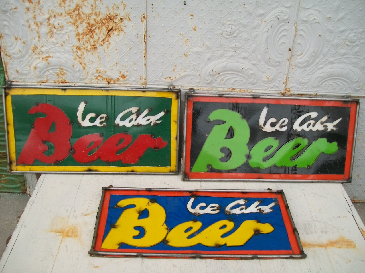 Rustic Metal Ice Cold Beer Signs Decorative Tavern Wall Art