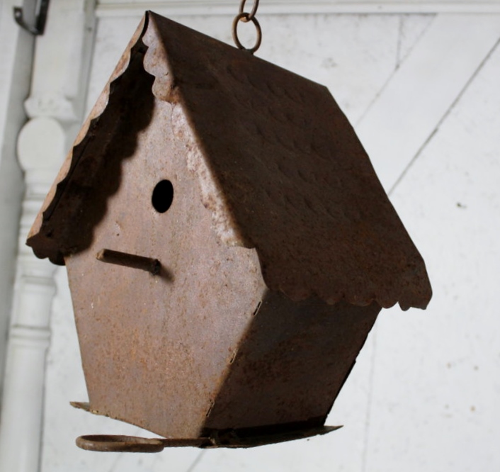 Rustic Metal Hanging Birdhouse Feathered Friends Home