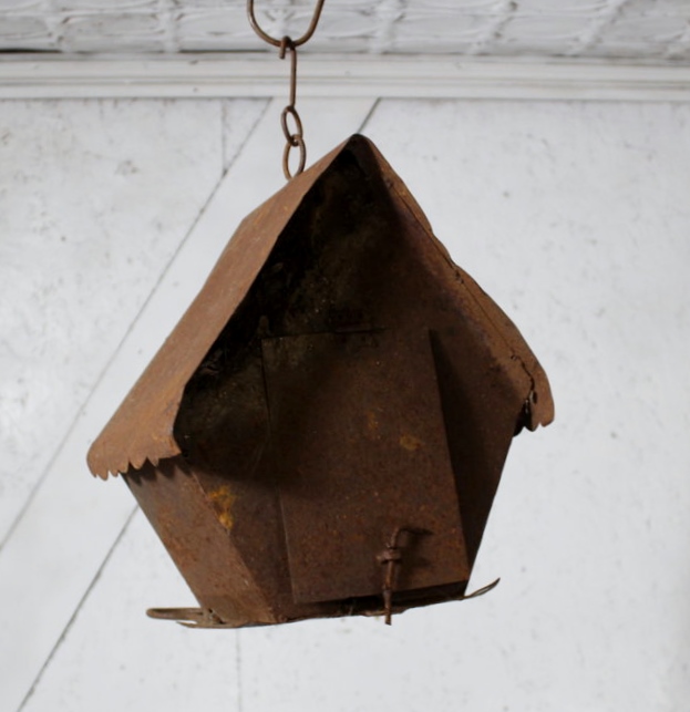 Rustic Metal Hanging Birdhouse Feathered Friends Home