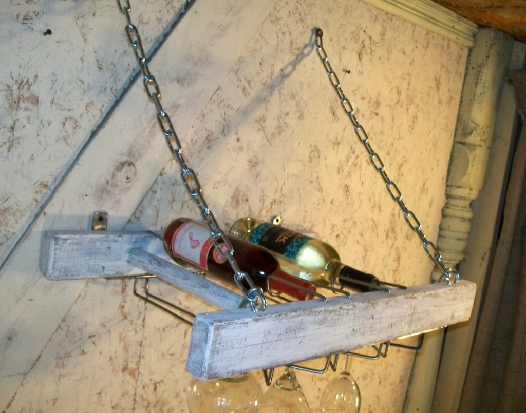 Wall Mount Ladder Wine Rack - 2 Bottles & Stemware