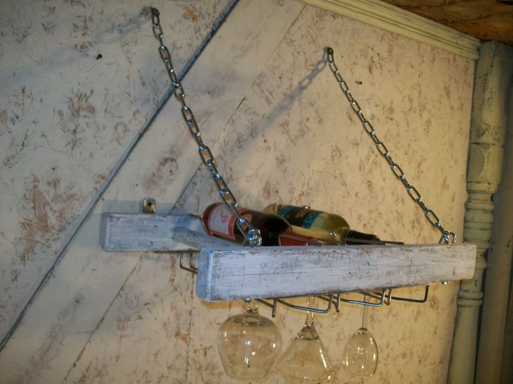 Wall Mount Ladder Wine Rack - 2 Bottles & Stemware