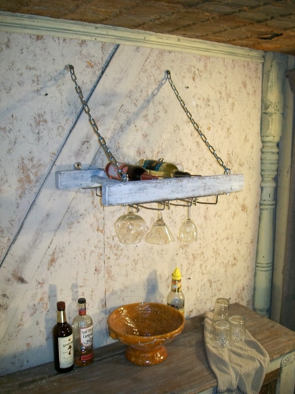 Wall Mount Ladder Wine Rack - 2 Bottles & Stemware