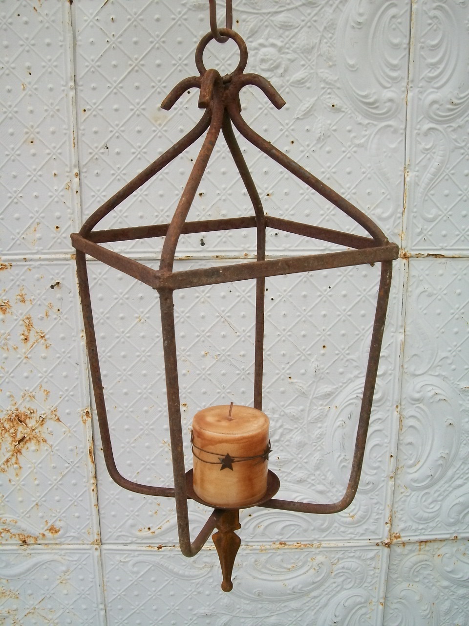 Wrought Iron Hanging Lantern - Real Candlelight