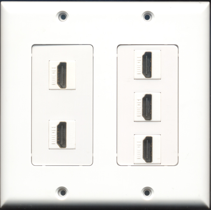 2 GANG - 5 Port HDMI WALL PLATE DECORA INSERT TYPE WHITE (FEMALE ...
