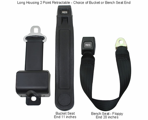 2 Point Retractable Lap Belt - 8" Long Housing Seatbelt