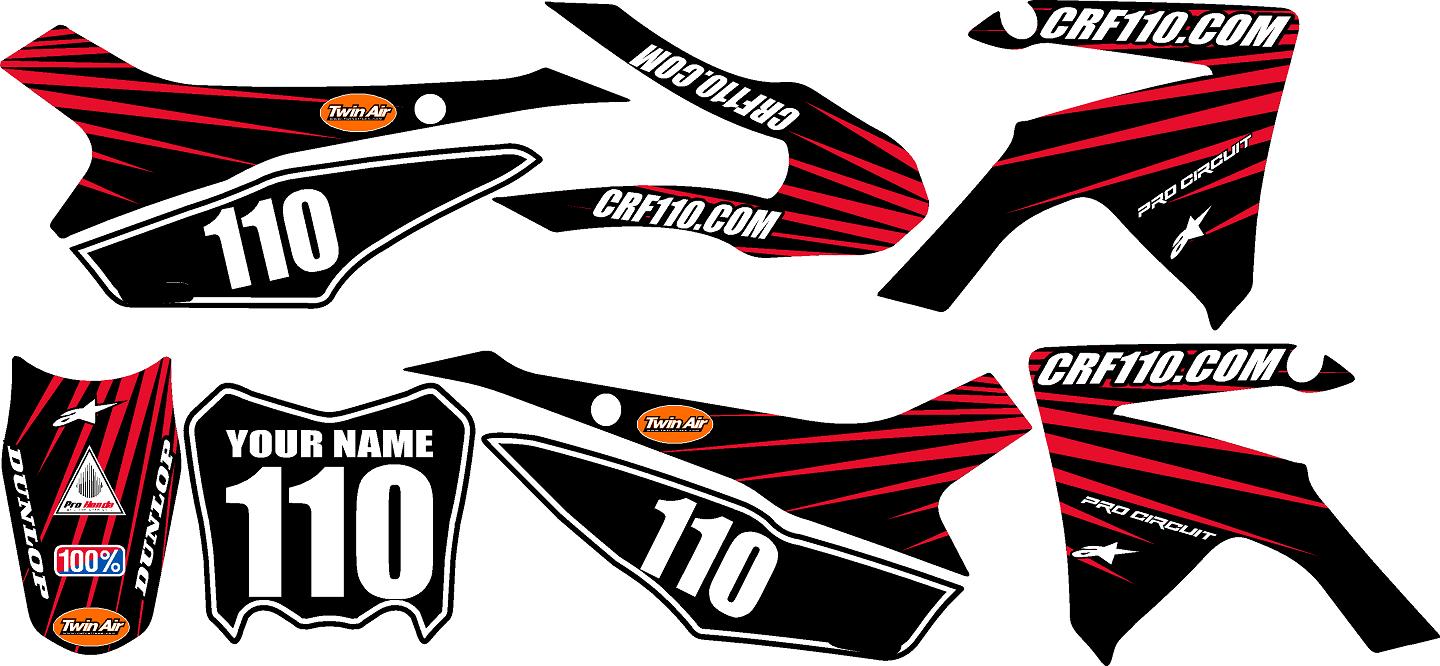 Honda CRF110 Graphics Kit (Black) Lines Series