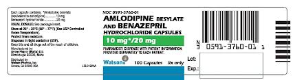 AMLODIPINE/BENAZEPRIL 10-20MG, 500 Capsules/pack Watson/Actavis 00591376005