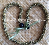 Hawaiian Kukui Necklace with Cowrie Rings - Shell Lei Necklace