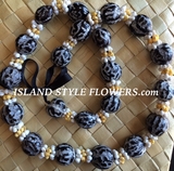 Hawaiian Kukui Necklace with Cowrie Rings - Shell Lei Necklace