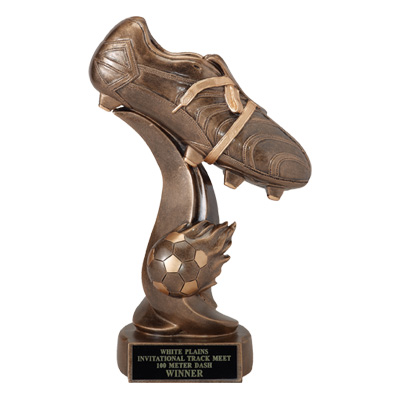 10 Inch Hand Painted Resin Soccer Shoe Sculpture Trophy-With Black Plate