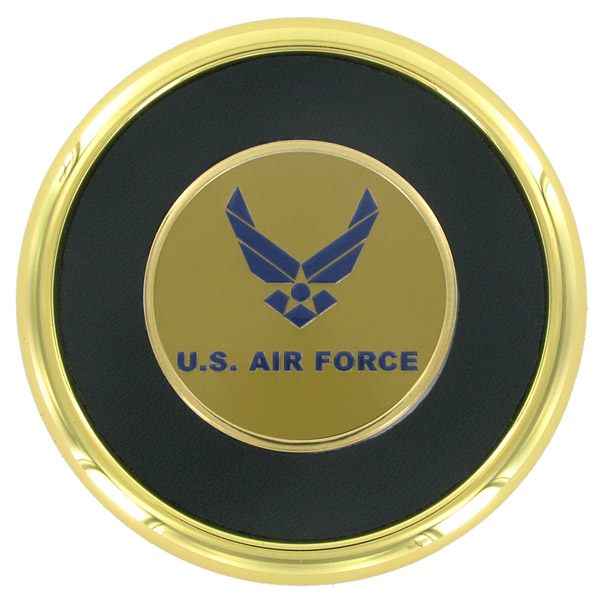 3-5/8 Inch Gold Metal Leatherette Coaster with 2 Inch Gold Air Force ...
