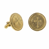 Silver Tone Round Cross Cufflinks