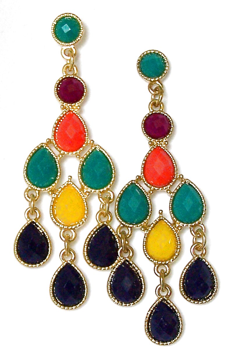 Jeweled Earrings | Multi-Colored Dangle Jeweled Earrings