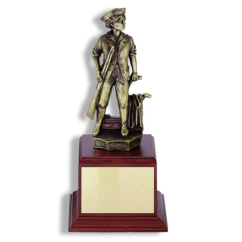 10-3/4 INCH MINUTEMAN TROPHY, ELECTROPLATED IN ANTIQUE BRASS