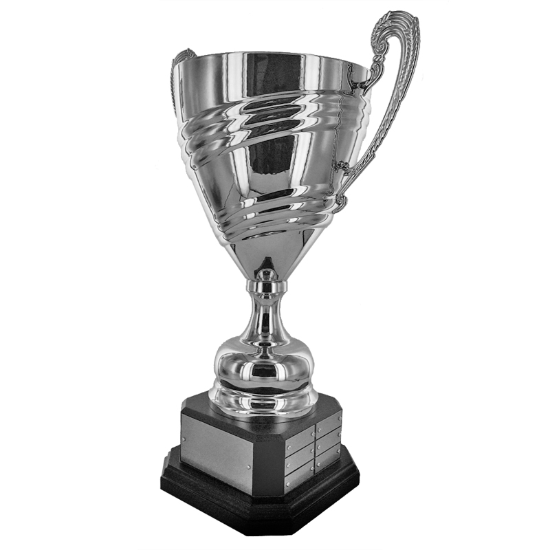 18-1/2 INCH PERPETUAL BRIGHT SILVER METAL ITALIAN SWIRL PATTERN TROPHY CUP