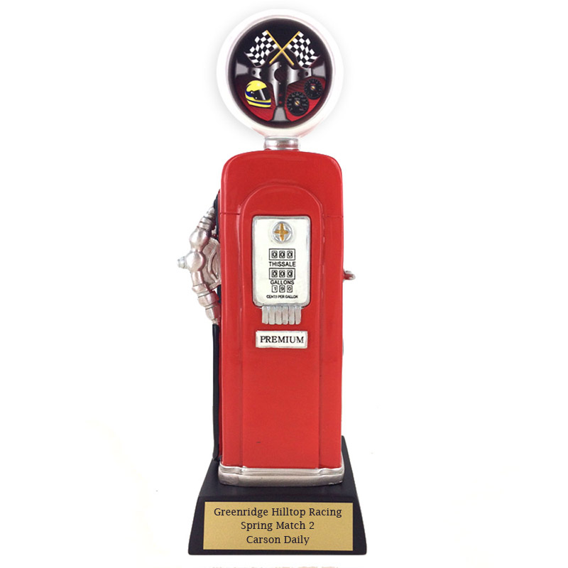 10-1/4 INCH AUTO RACING INSERT FULL COLOR GAS PUMP RESIN TROPHY