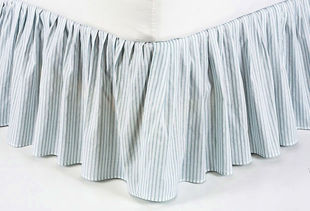 Blueberry Blue White Ticking Dust Ruffle