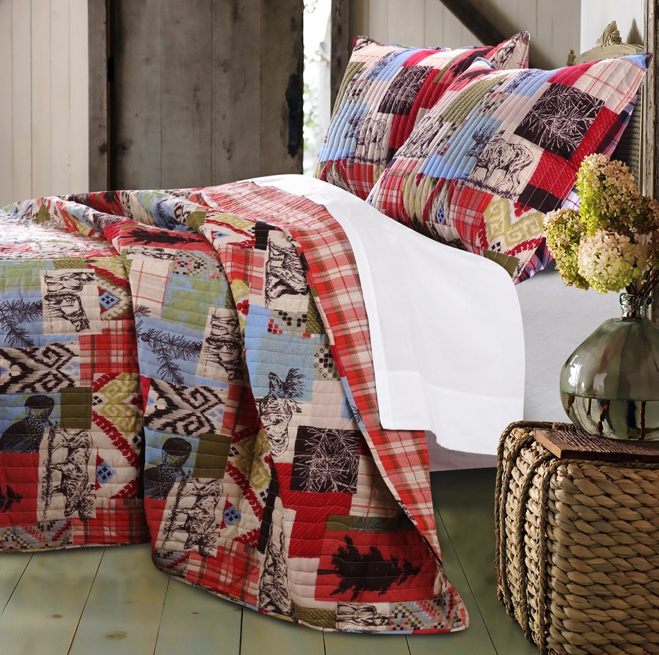 Rustic Lodge Red Plaid Reversible Quilt Set