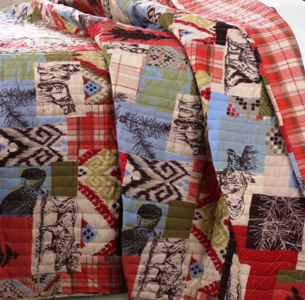 Rustic Lodge Red Plaid Reversible Quilt Set