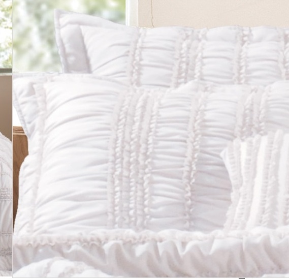 White Ruched Tiana Ruffled Quilt Set