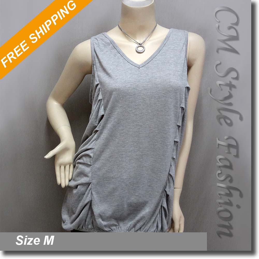 Chic Drapey Ruched Tank Tunic Top Gray