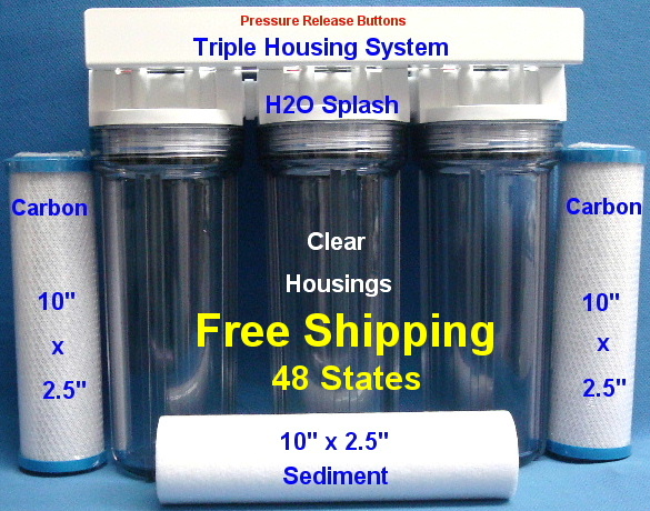Whole House Filter - Triple, 10" Clear, 2 Carbon, 1 Sediment