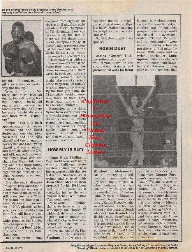 Boxing News Clipping #1211 - Barry McGuigan vs. Tomas DaCruz, Leslie Glass, Andre Prophet