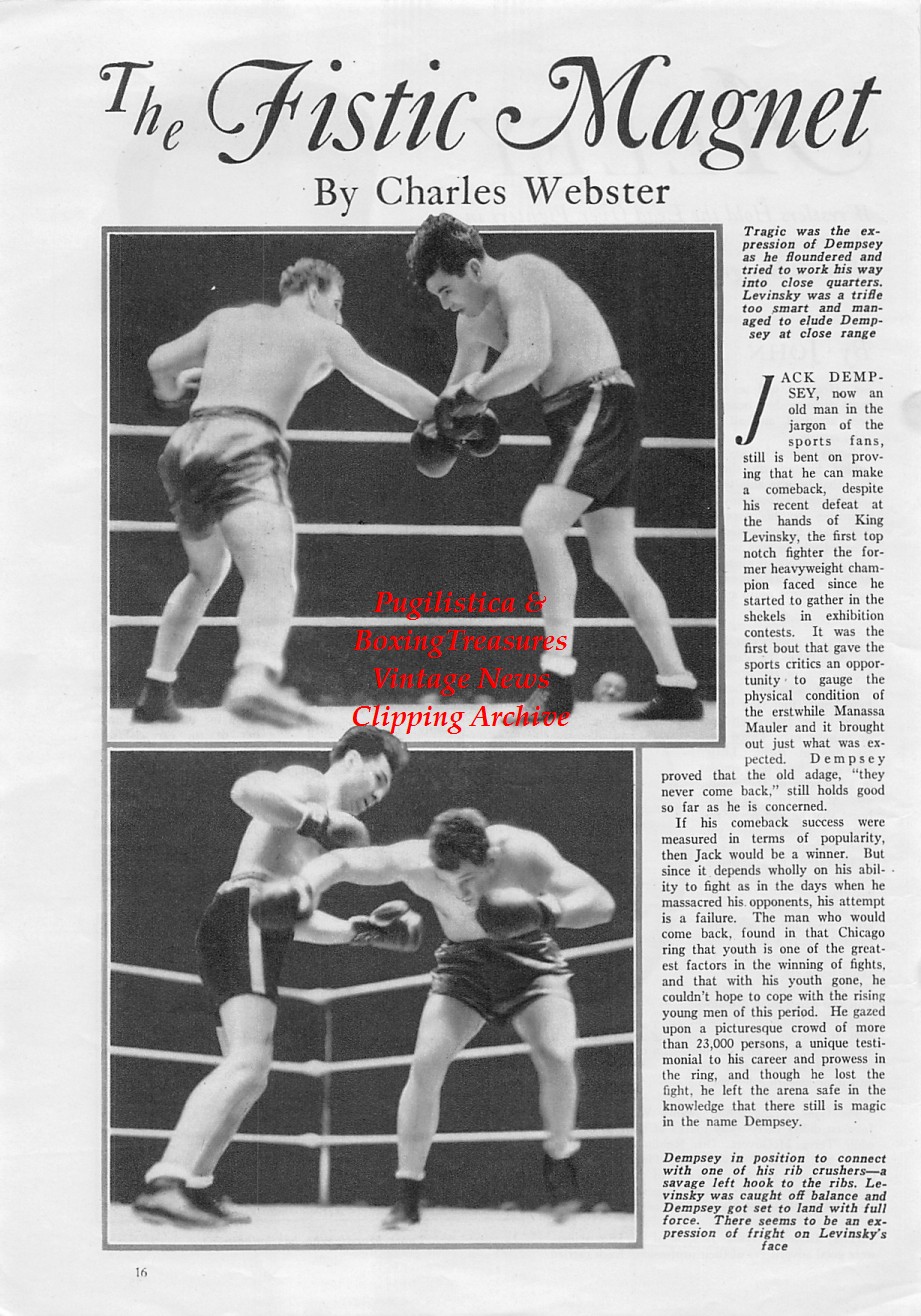 Boxing News Clipping #1725 - Jack Dempsey vs. King Levinsky, Jack ...
