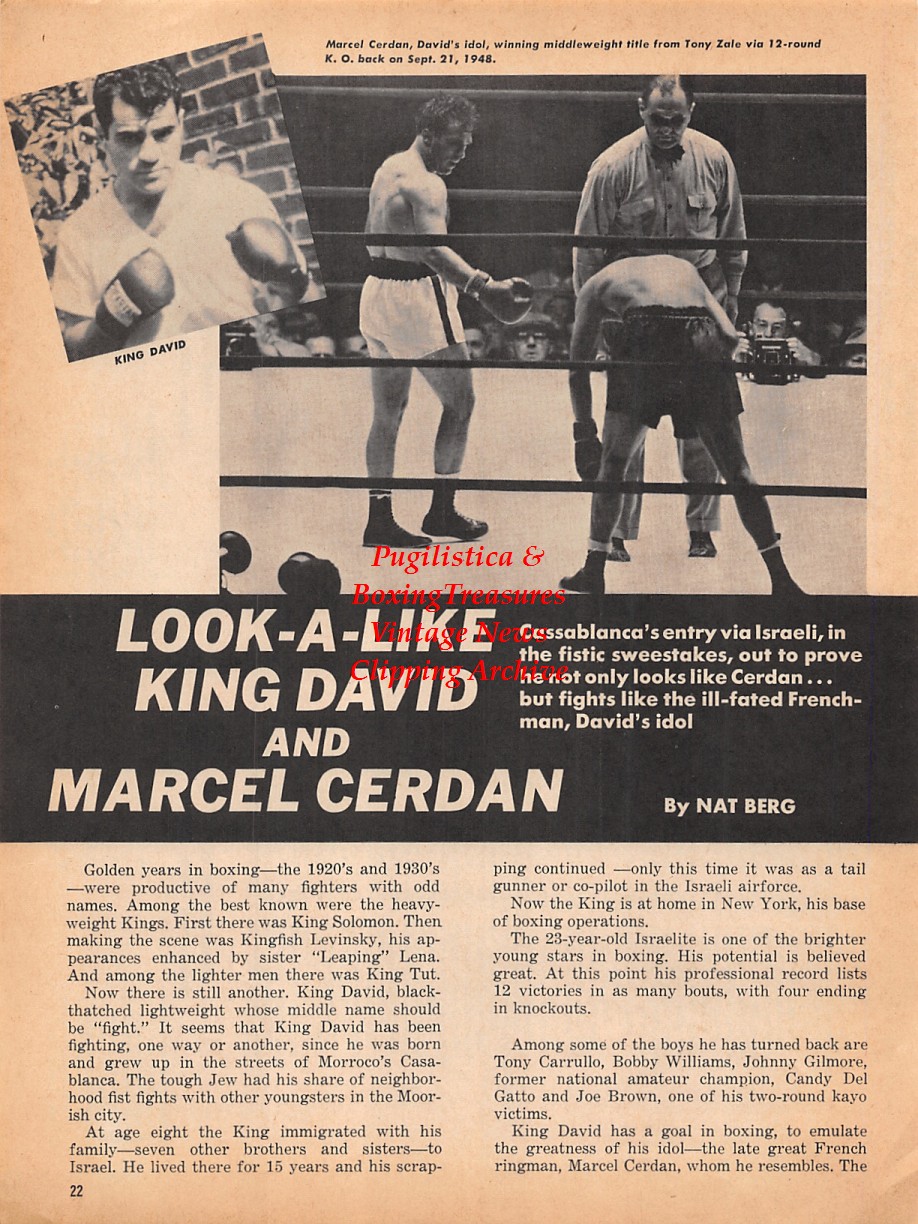 Boxing News Clipping #1806 - King David, Marcel Cerdan, Tony Zale