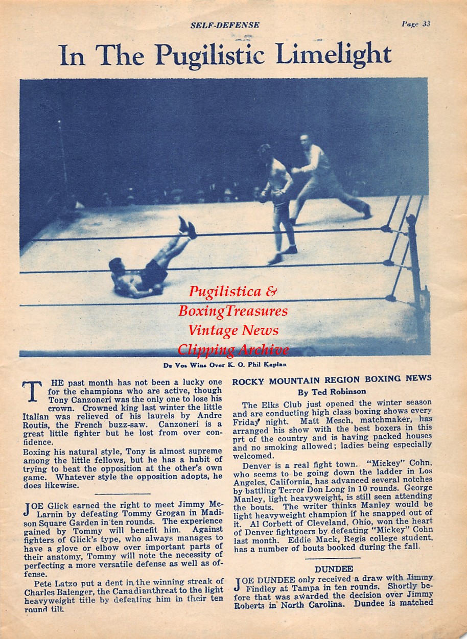 Boxing News Clipping #1957 - K.O. Phil Kaplan vs. Rene DeVos, Chuck Wiggins