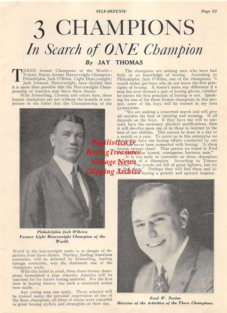 Boxing News Clipping #1988 - Jack Root, Philadelphia Jack O'Brien, Fred ...