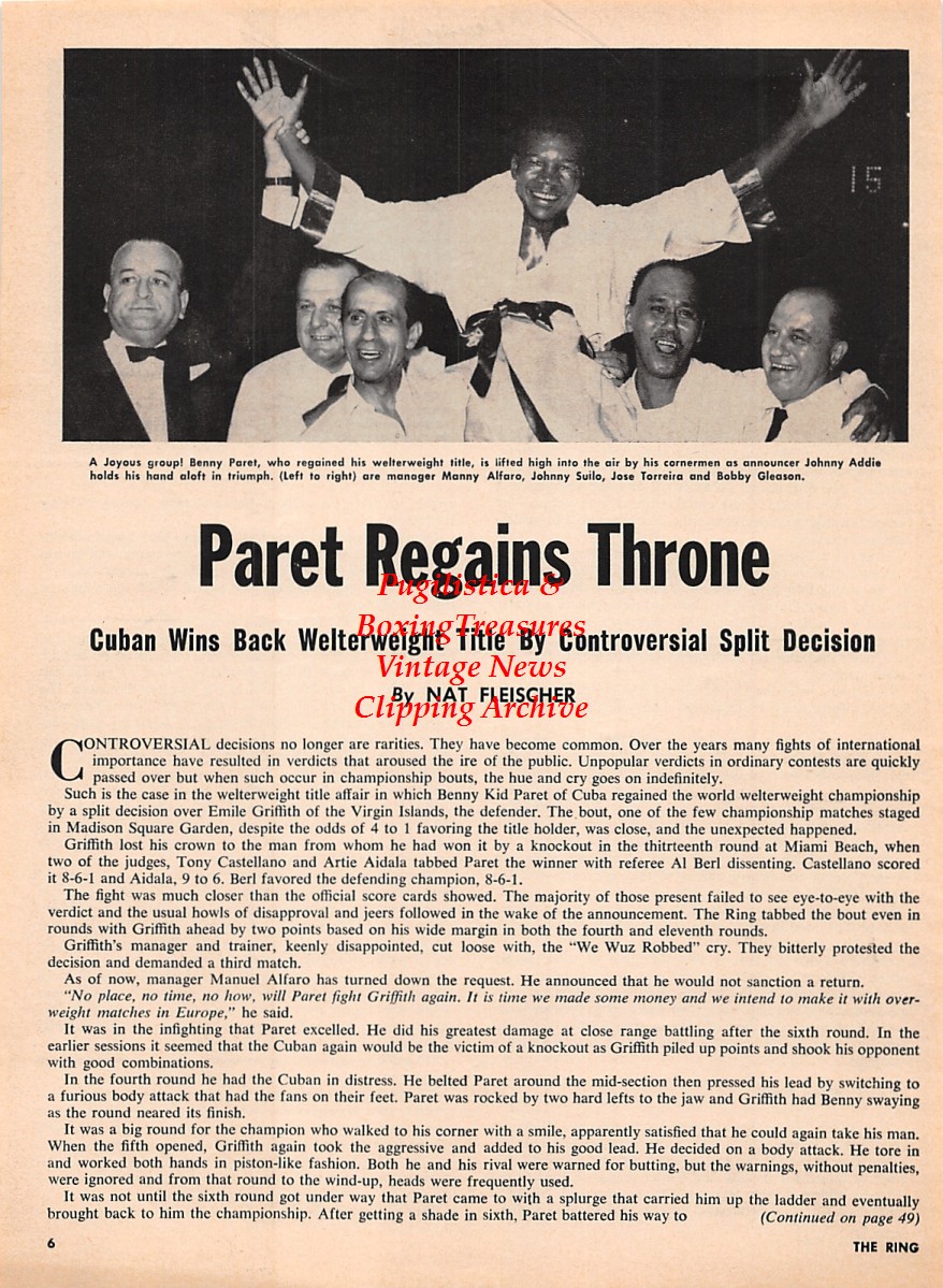 Boxing News Clipping #2209 - Benny Kid Paret, Emile Griffith, Johnny ...