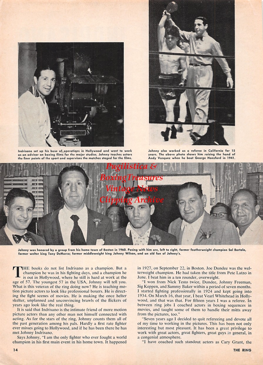 Boxing News Clipping #2269 - Johnny Indrisano, Chick Devlin, Andy Vasquez, Sal Bartolo, Tony ...