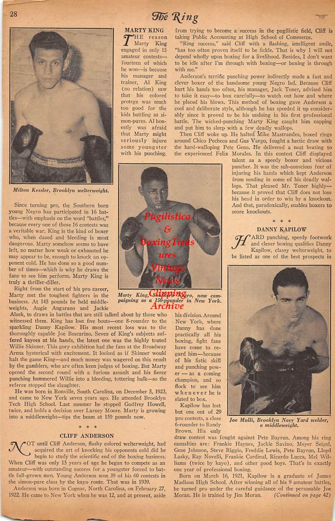 Boxing News Clipping #227 - Milton Kessler, Marty King, Joe Mulli, Danny Cox, Al Lust