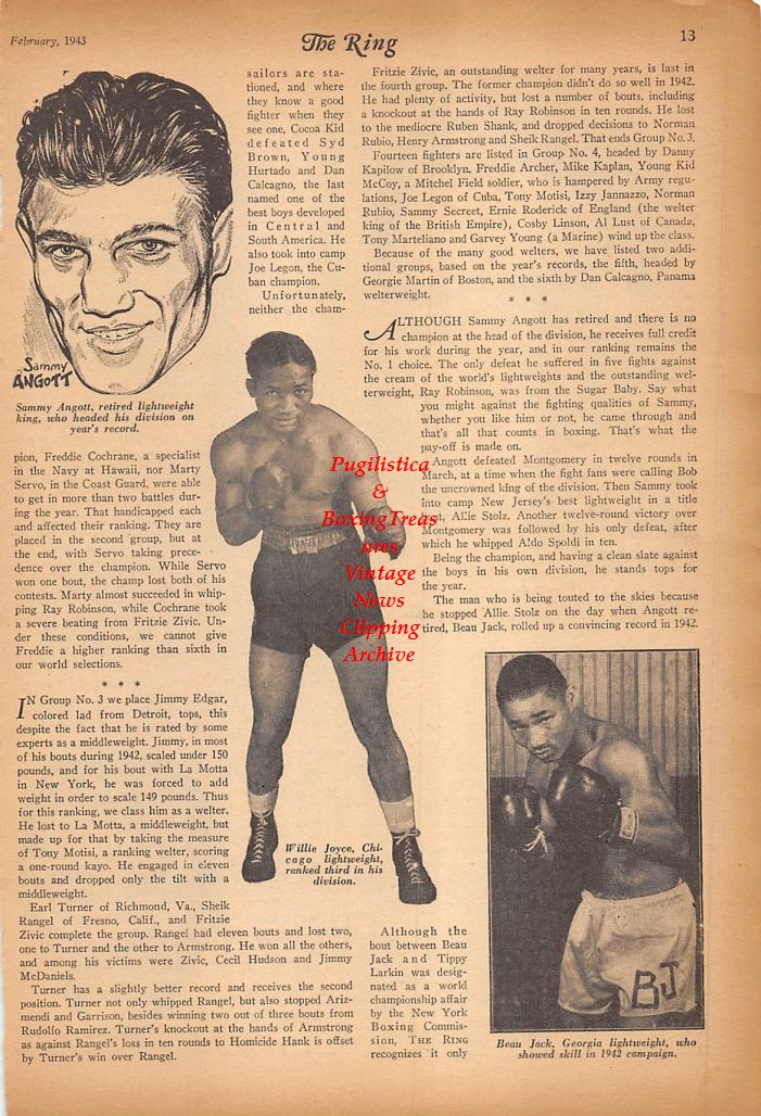 Boxing News Clipping #369 - Sammy Angott, Willie Joyce, Beau Jack, Lulu ...
