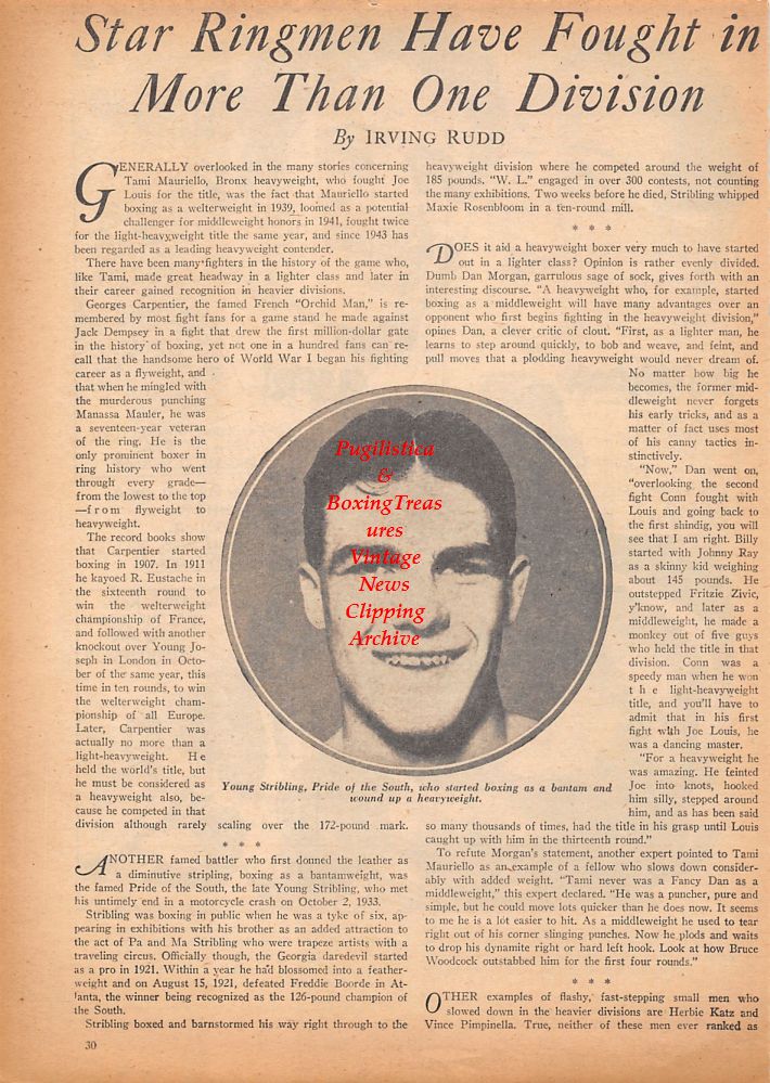 Boxing News Clipping #430 - Max Baer, Maxie Rosenbloom, Young Stribling