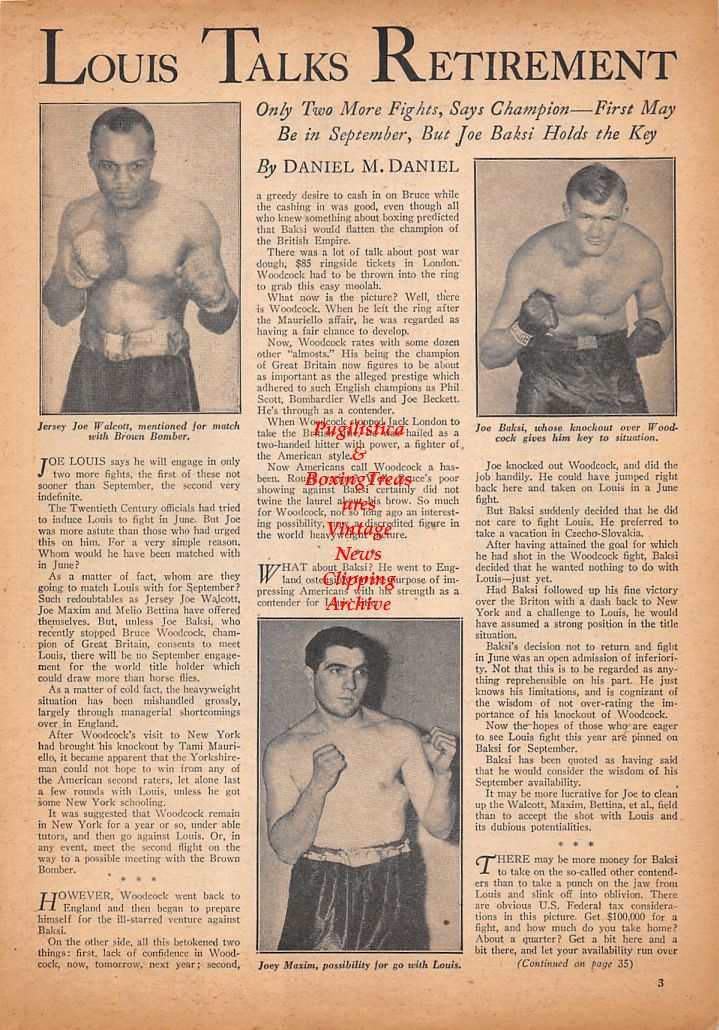 Boxing News Clipping #449 - Jersey Joe Walcott, Joe Baksi, Joey Maxim ...
