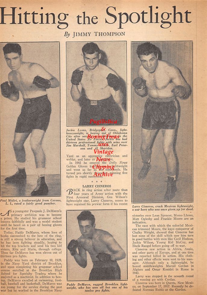 Boxing News Clipping #547 - Paul Midiri, Jackie Lyons, Paddy DeMarco, Larry Cisneros