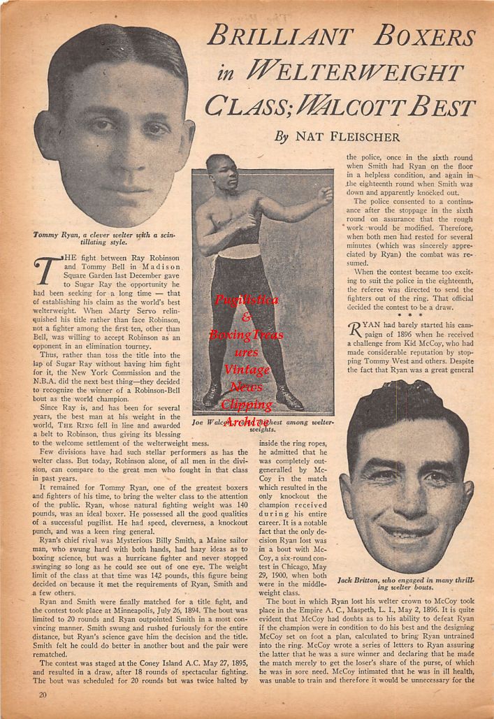 Boxing News Clipping #603 - Tommy Ryan, Barbados Joe Walcott, Jack Britton