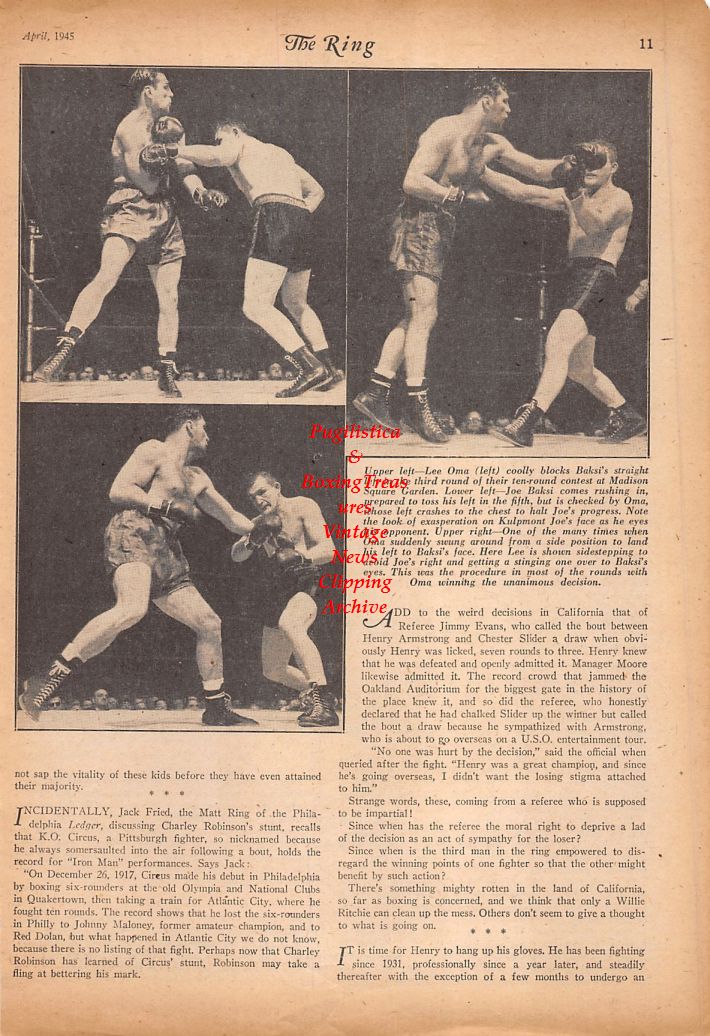 Boxing News Clipping #764 - Lee Oma vs. Joe Baksi, Benny Leonard, Jack ...