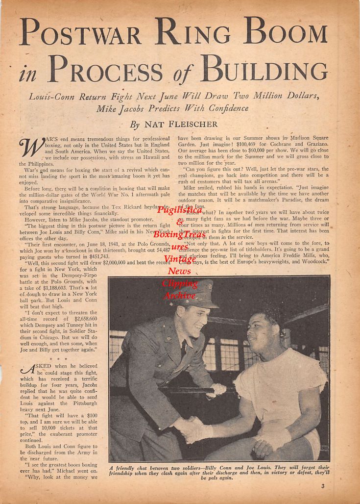 Boxing News Clipping #845 - Billy Conn, Joe Louis, Tony Zale, Mike ...