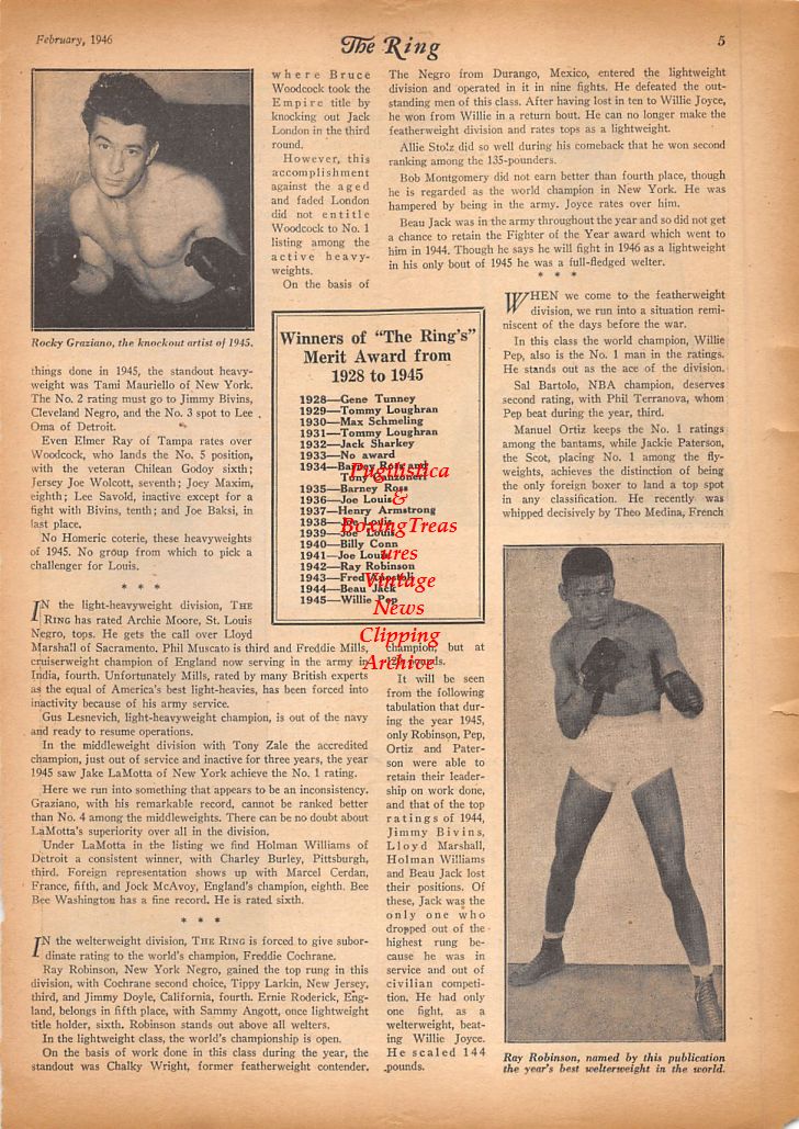 Boxing News Clipping #883 - Sugar Ray Robinson, Rocky Graziano, Bruce ...