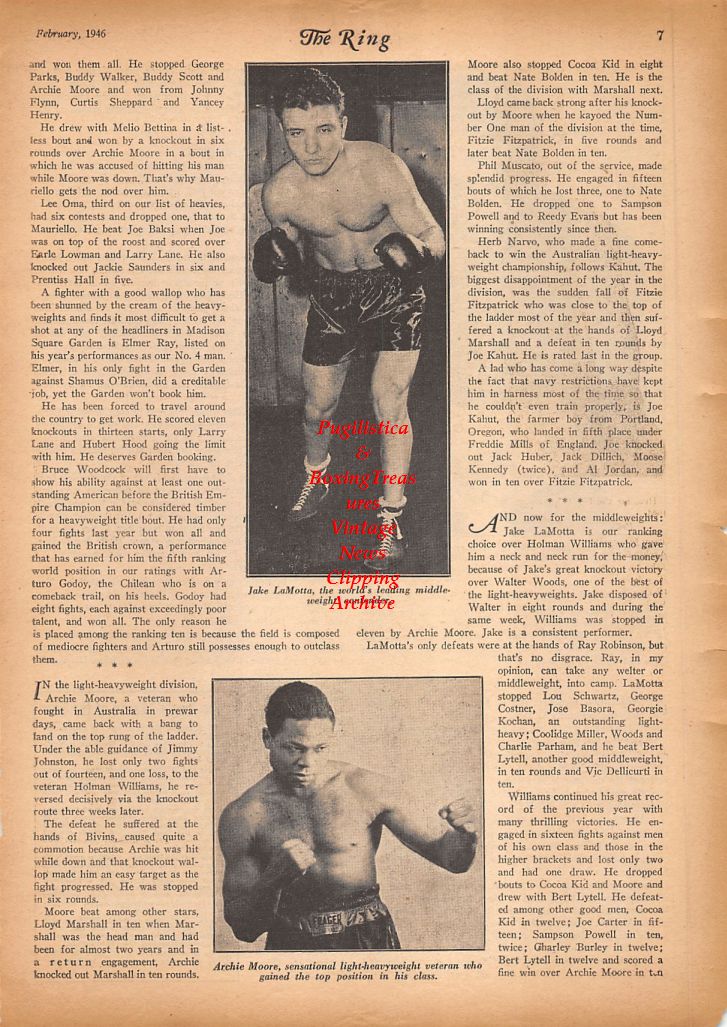 Boxing News Clipping #884 - Chalky Wright, Jake LaMotta, Archie Moore