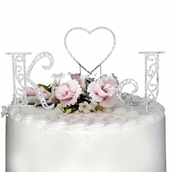 Roman Swarovski Crystal Initials & Heart Wedding Cake Topper Set