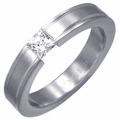 Tension-Setting 316L Stainless Steel Ring - CZ
