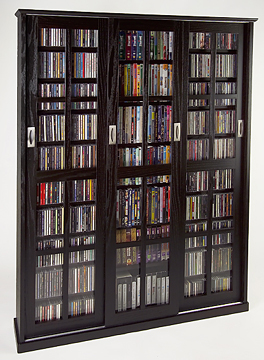 Leslie Dame MS 1050ES Glass Sliding 3 Door Media Storage Cabinet Espresso
