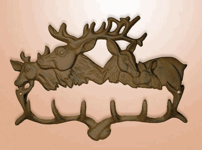 Elk And Antler Cast Iron Coat Rack