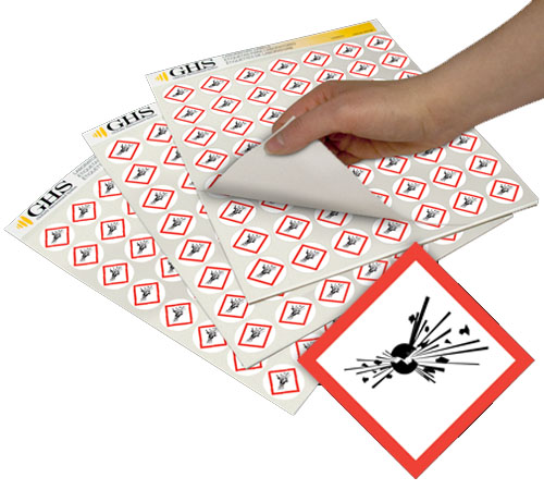 GHS Exploding Bomb Hazard Class Pictogram Label (1"), 1120/Pad - GHS1210