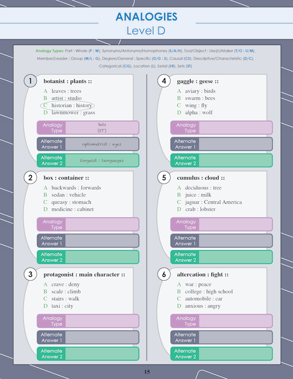 Analogies – Workbook: Level D