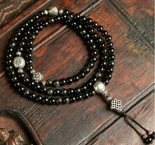 Tibetan Obsidian 108 Prayer Beads Mala Buddhist Mala